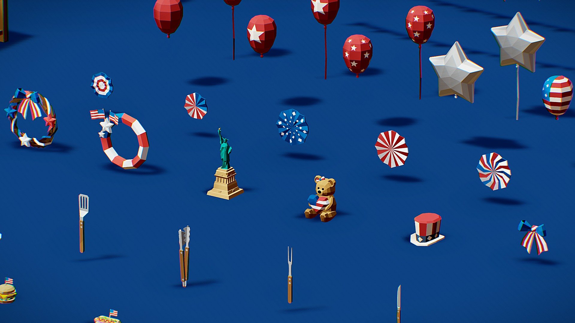 Poly Seasons Pack: 4th of July - 3D model by polyperfect (@darkfejzr ...
