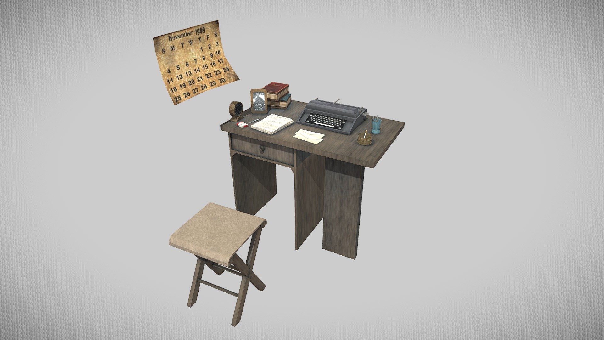 Old Desk w/ Typing Machine - 3D model by EuSouOPiu [c3c27f5] - Sketchfab