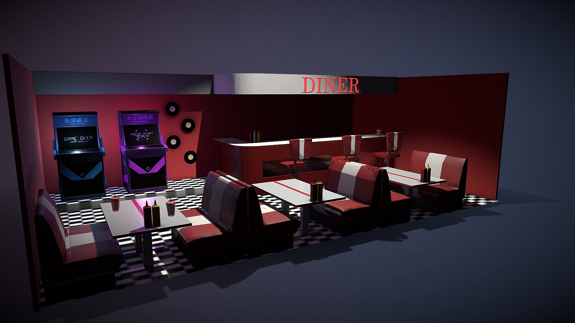 Dusk Retro Diner - 3D model by priestly [c45e481] - Sketchfab