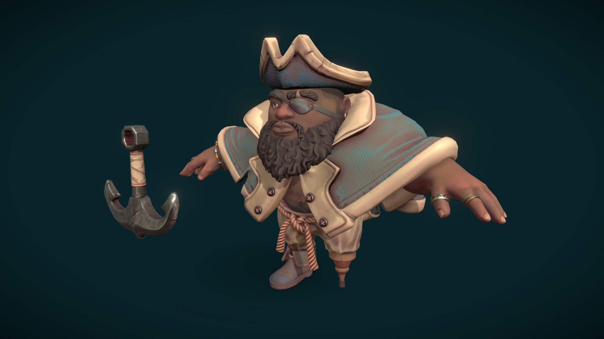 Stylised Pirate Model - Captain Rusty - Download Free 3D model by ...