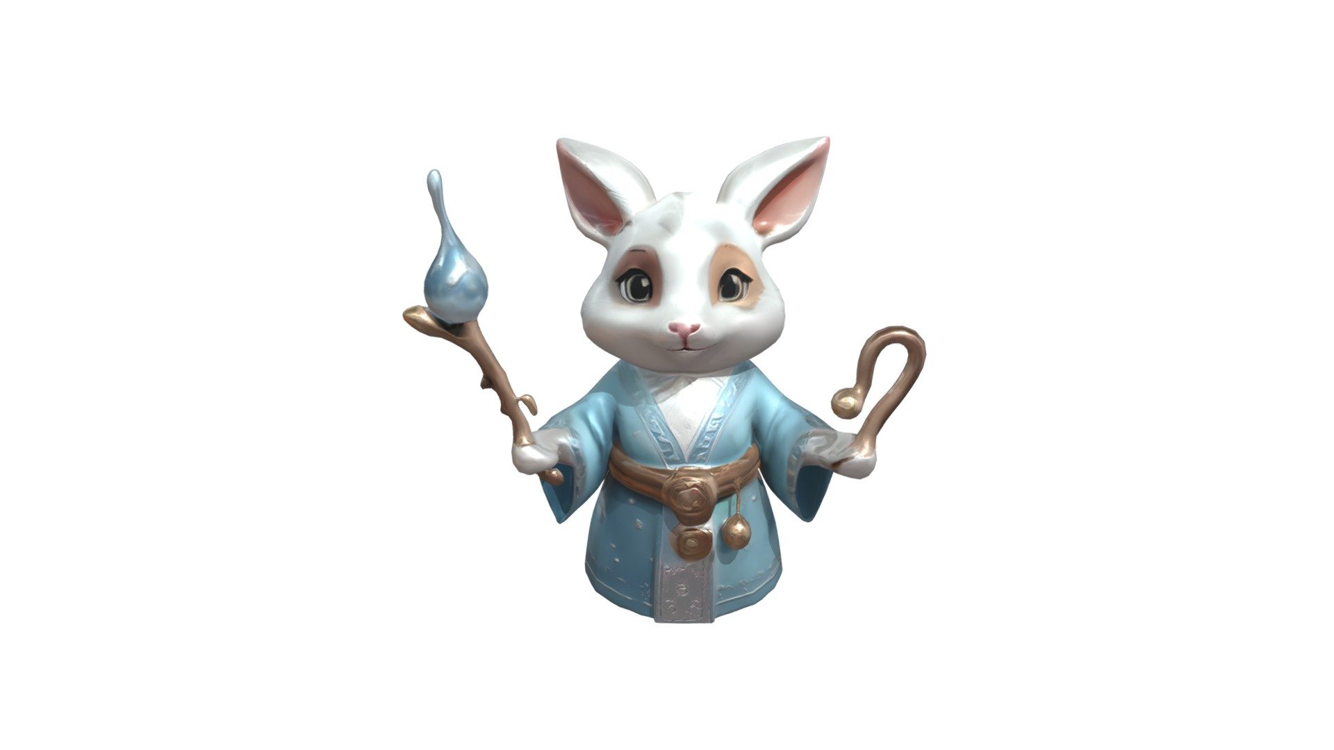 Cute rabbit-like wizard character with staff an - 3D model by ...