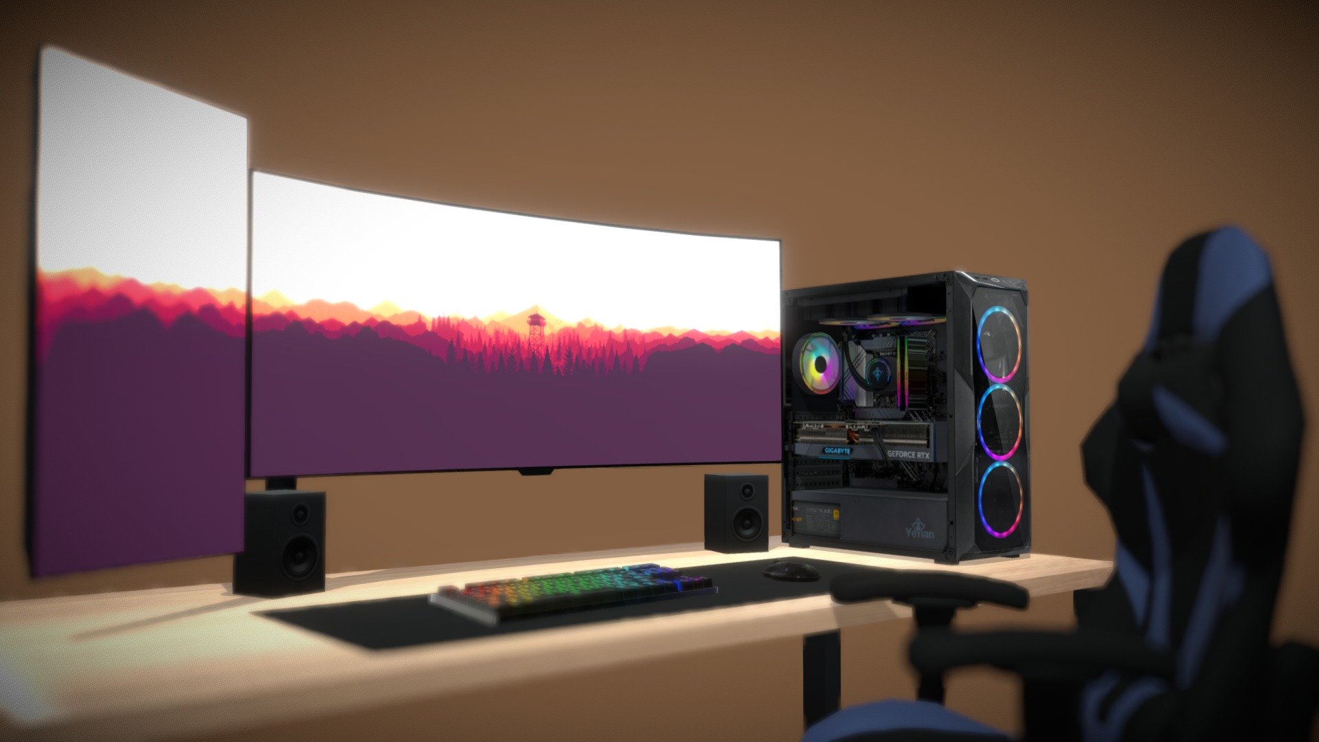 gaming setup v2 (low-poly) - Download Free 3D model by LagzDesign ...