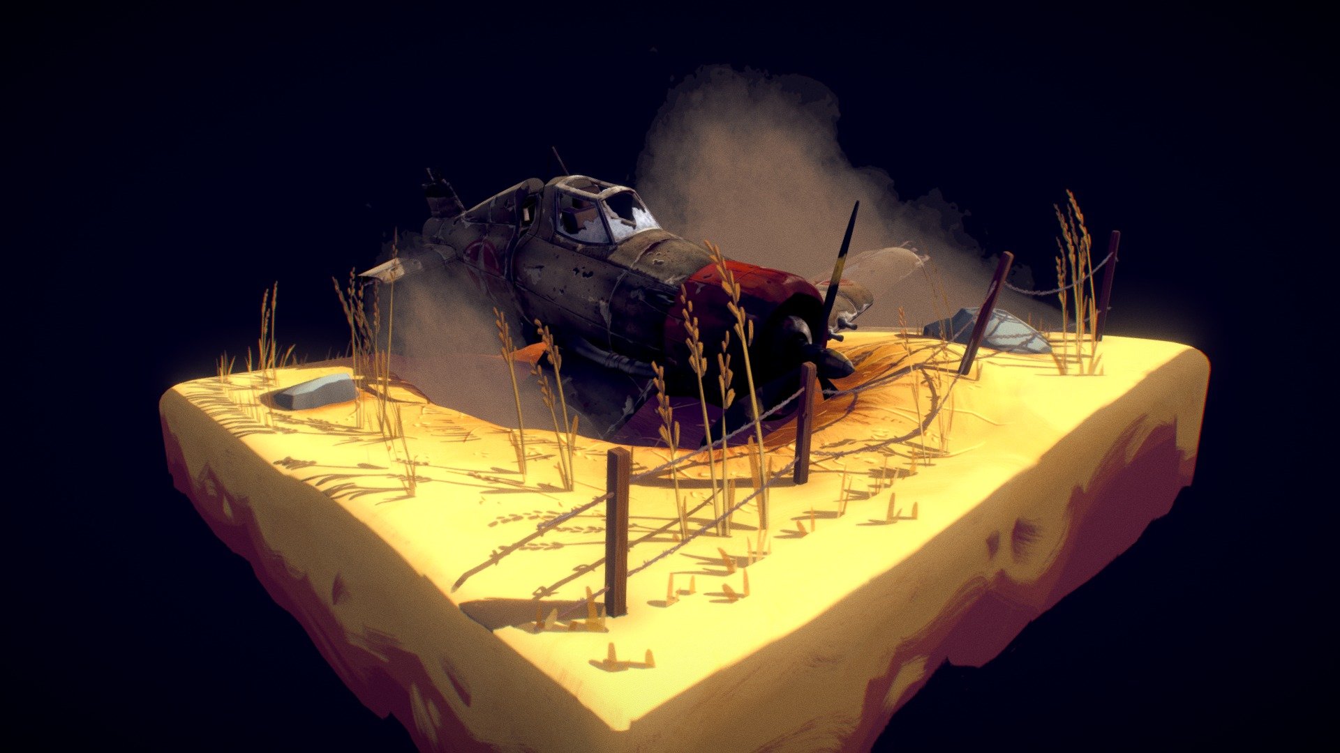 Crashed airplane in wheat field - 3D model by Théo Crouzevialle ...