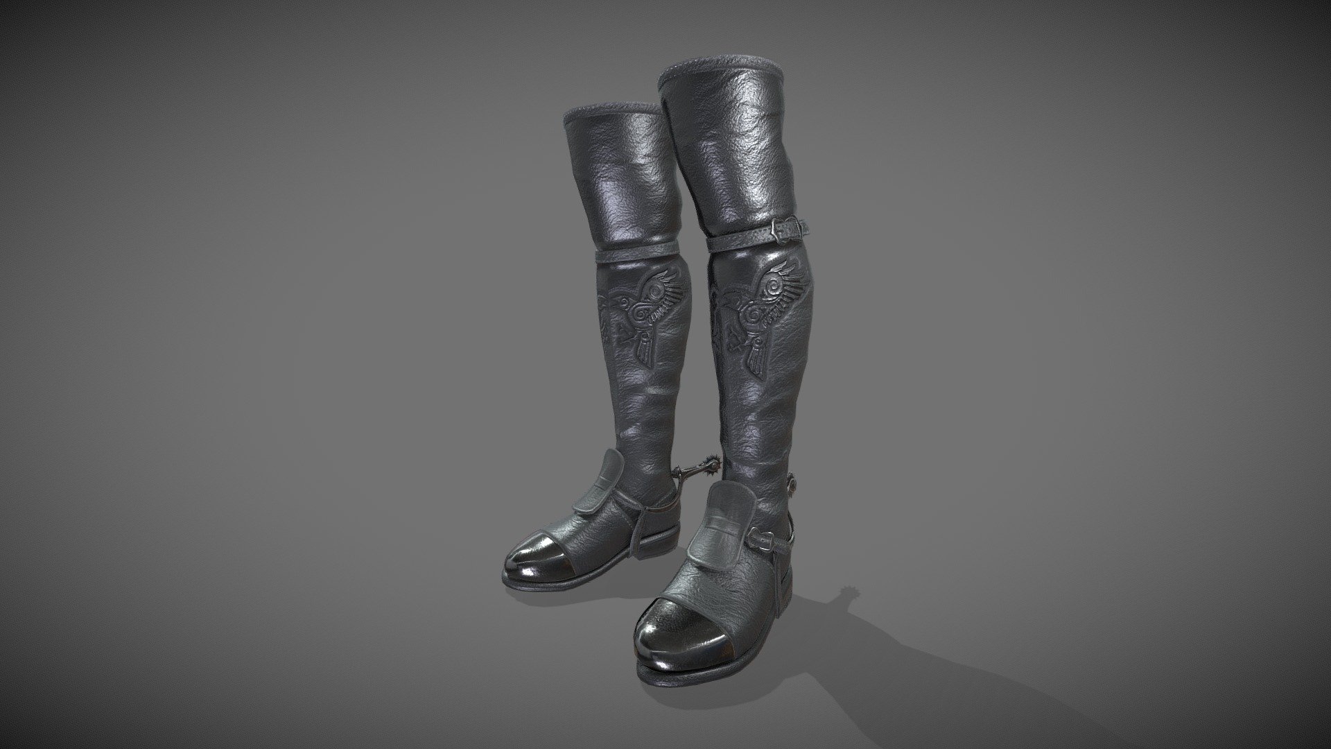 Renaissance Boots (Black Leather) with Spurs - Buy Royalty Free 3D ...