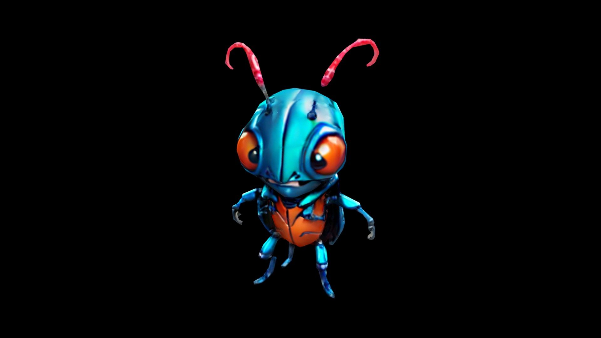An animated cartoon beetle with shiny blue and o - Download Free 3D ...