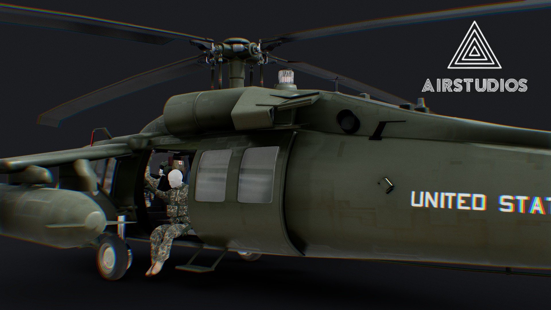 Black Hawk Helicopter With Pilots - Buy Royalty Free 3D model by ...