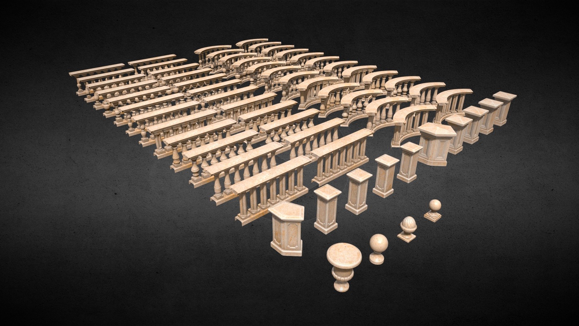 Balustrade Modular Pack - Buy Royalty Free 3D model by WB 3D-Assets ...