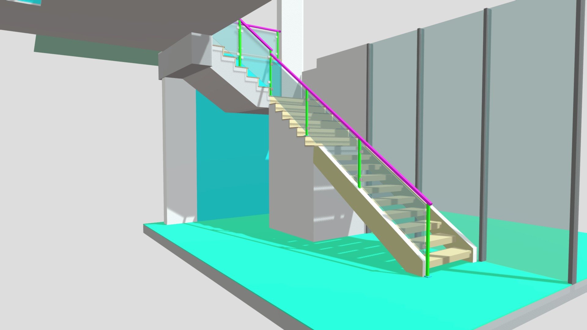 Wood Stringer With Glass Rails - Sky Vu Lot 118 - 3D model by JD Stairs ...