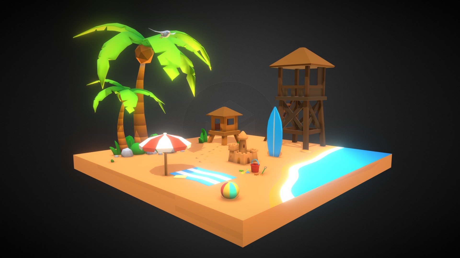 Beach Assets - 3D model by Low Poly Models (@LowPolyModelsWorld ...