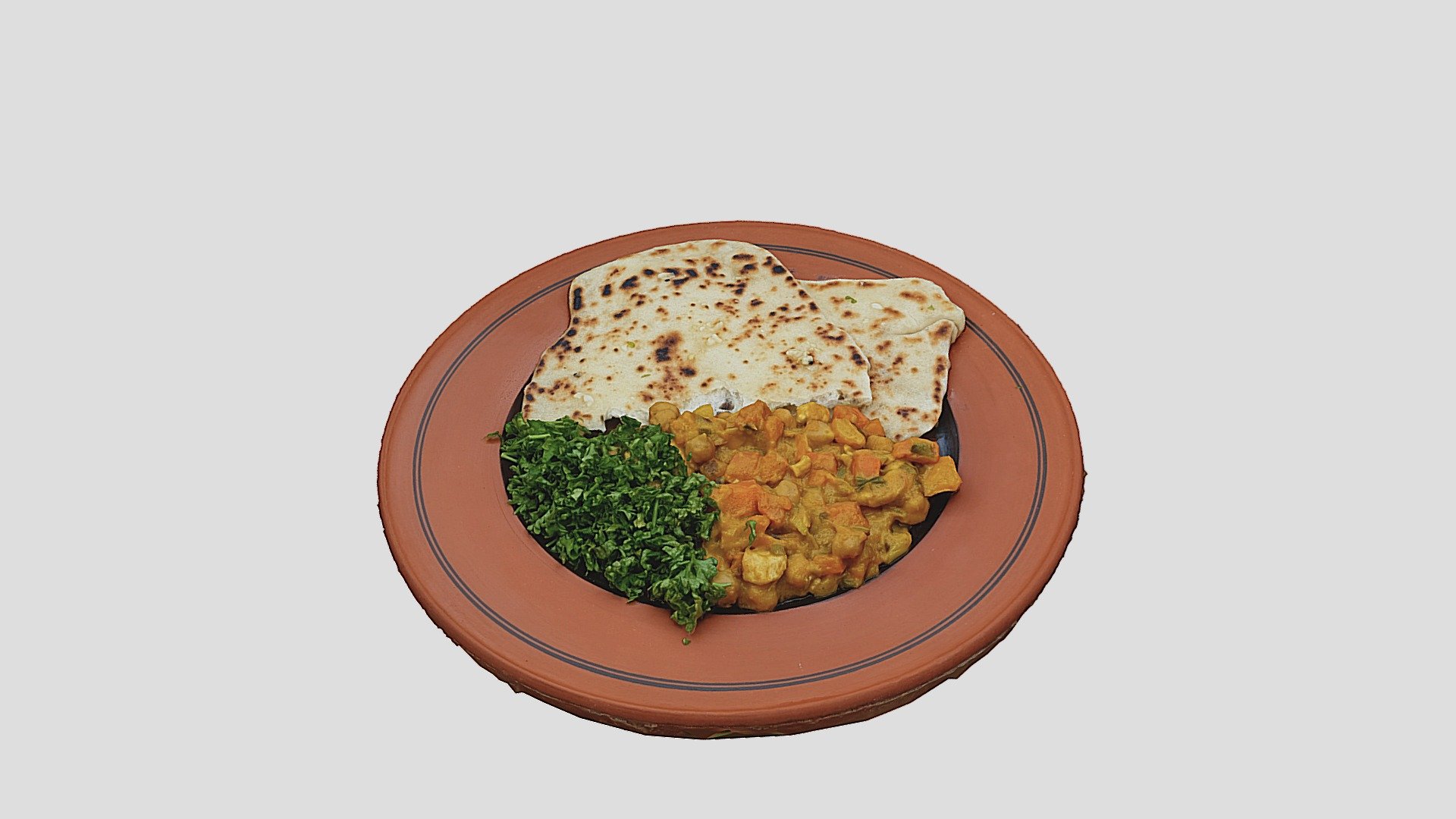 Chicken & Chickpeas Curry with garlic naan - 3D model by Zoltanfood ...