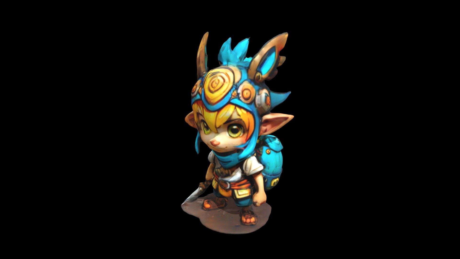 An adorable cartoon-style creature with yellow f - Download Free 3D ...