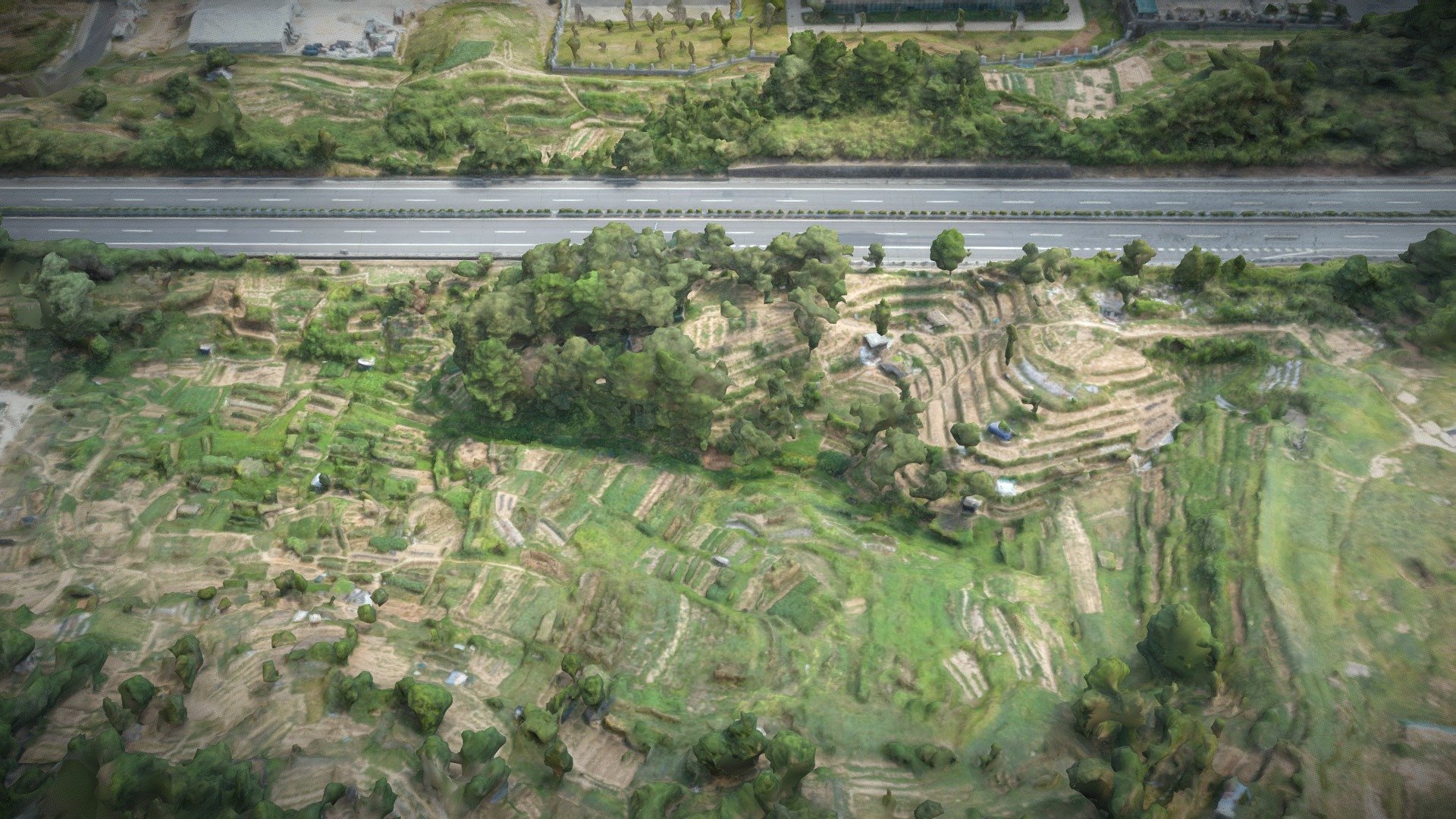 Farmland and terraced fields beside the highway - Download Free 3D ...