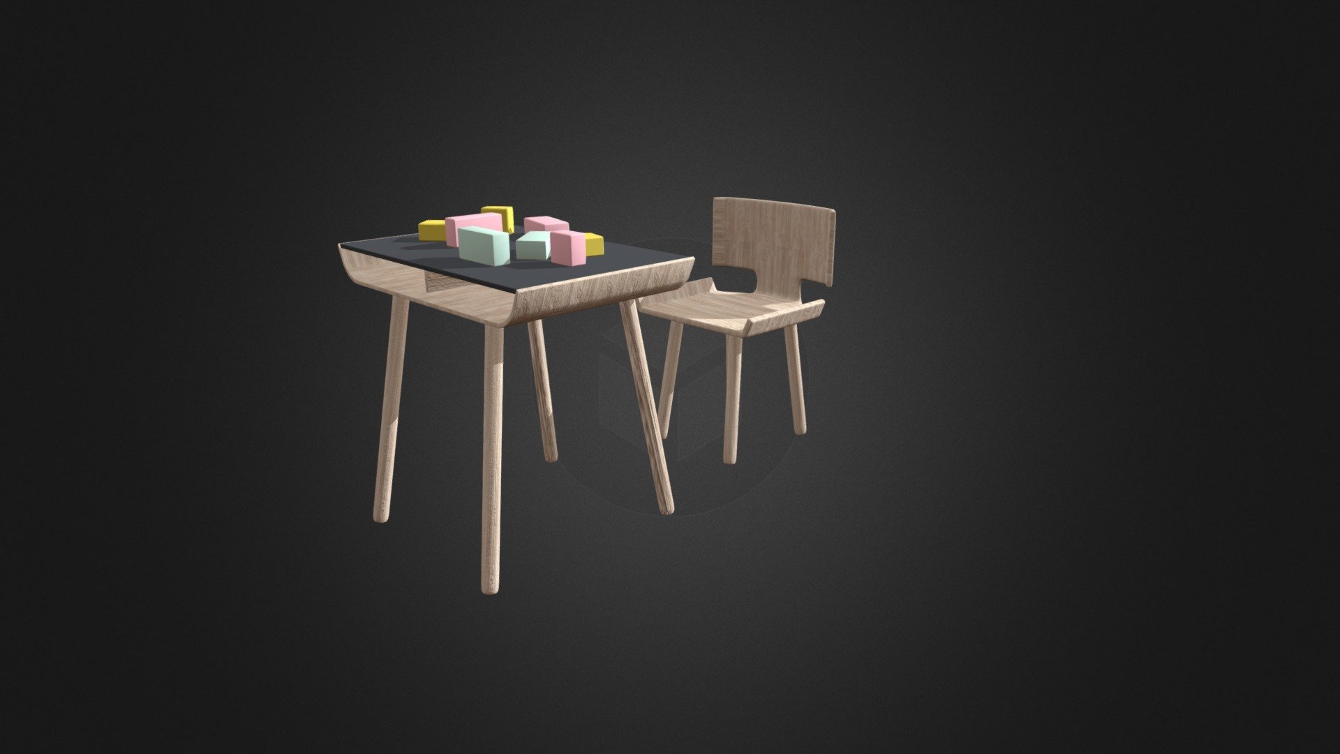 Children Chair and Table with Blocks - Buy Royalty Free 3D model by ...