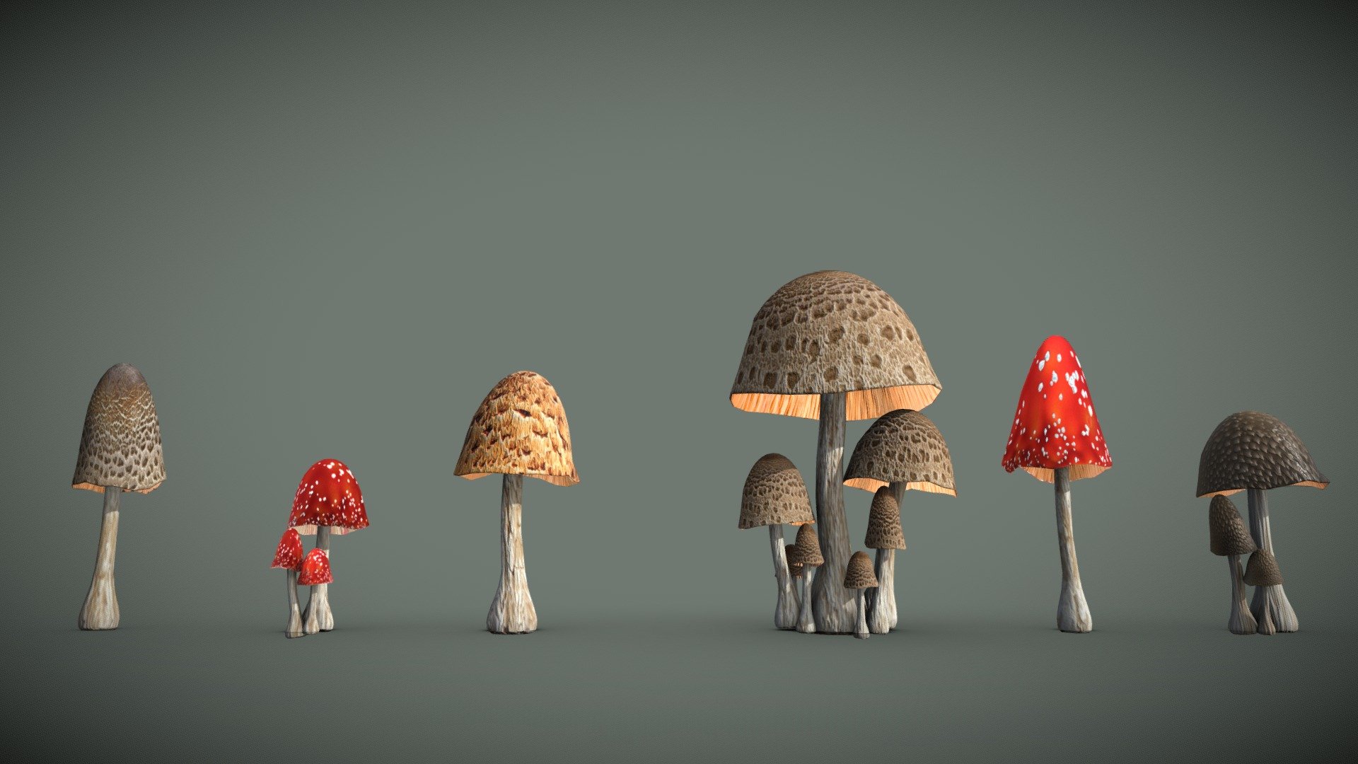 Mushroom plus Emissive Textures PBR Low-poly 3D - Buy Royalty Free 3D ...