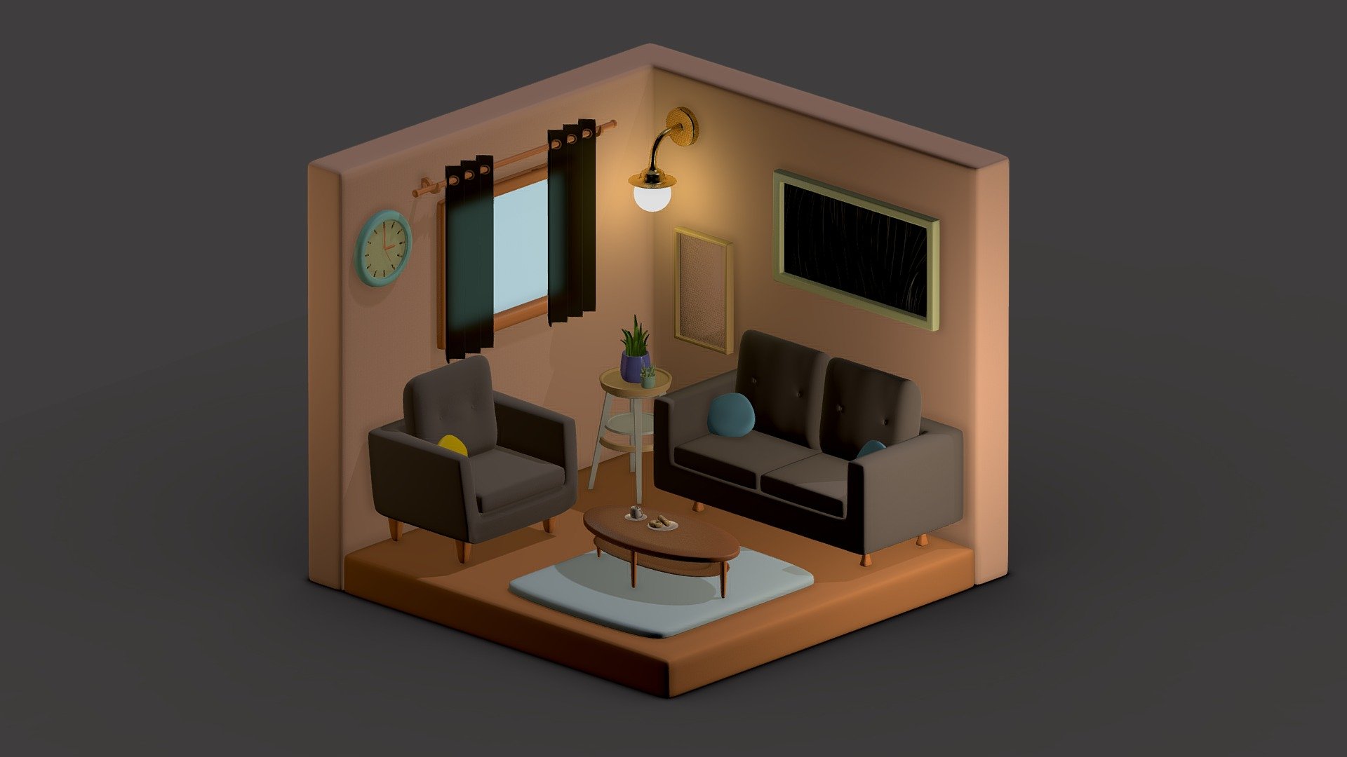 Isometric Living Room - Download Free 3D model by danrotemp [c70f46e ...