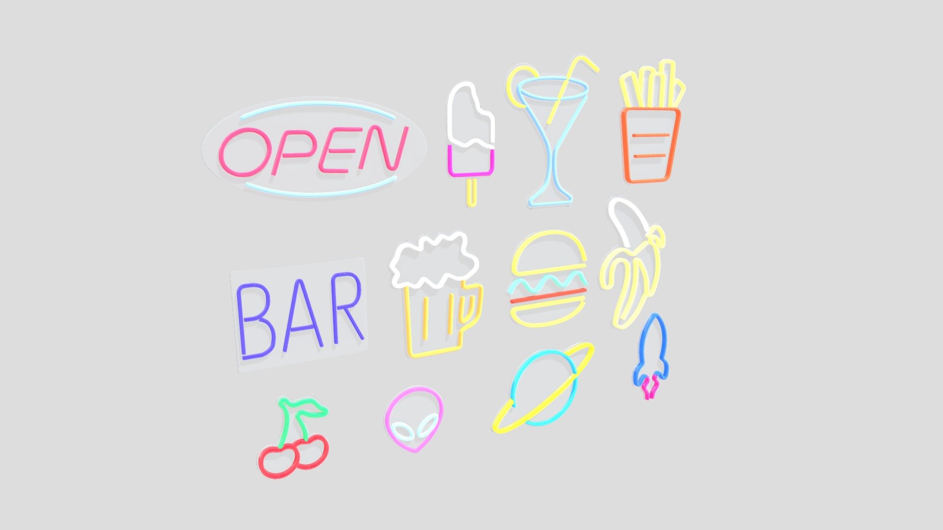 Neon Sign Pack 3 - Buy Royalty Free 3D model by plaggy [c757b25 ...