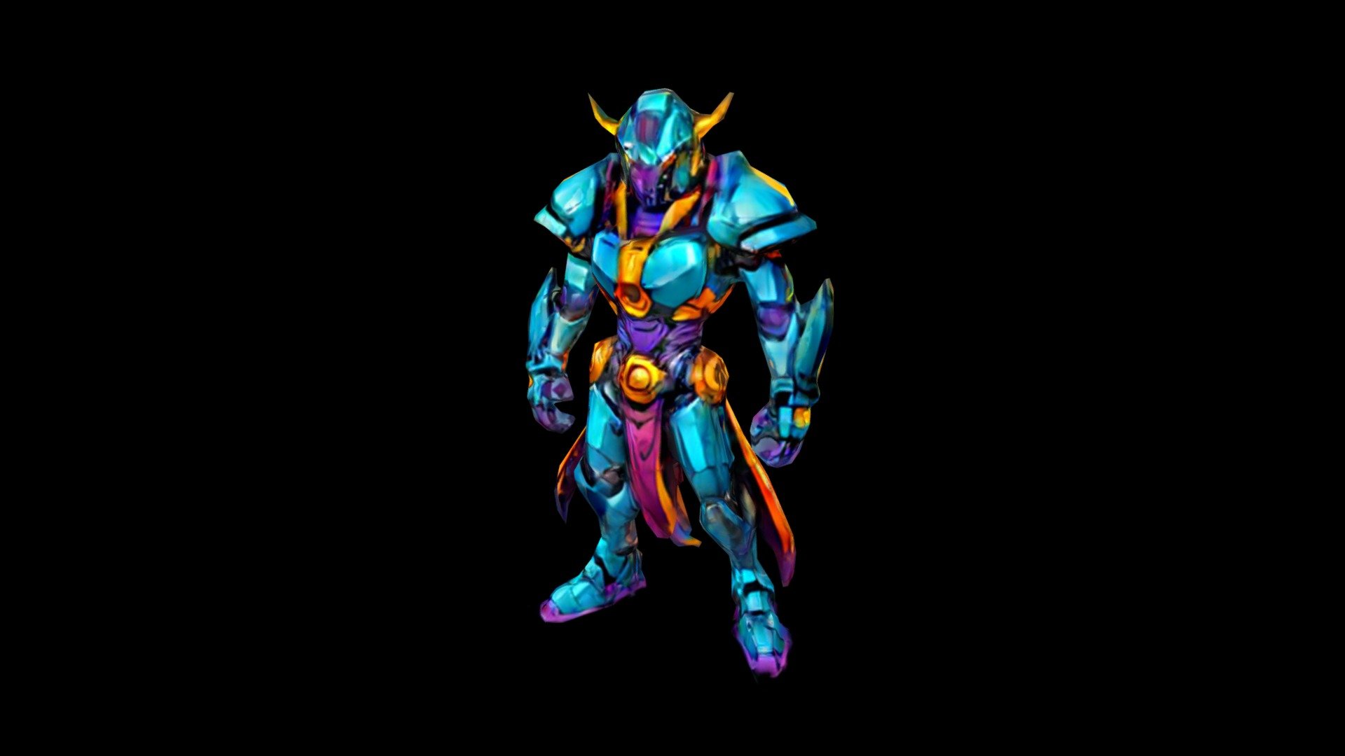 The Blue-Orange Android warrior stands poised an - Download Free 3D ...