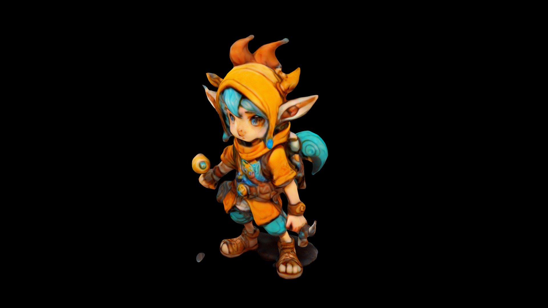 a cute cartoon elf with blue hair and orange hoo - Download Free 3D ...