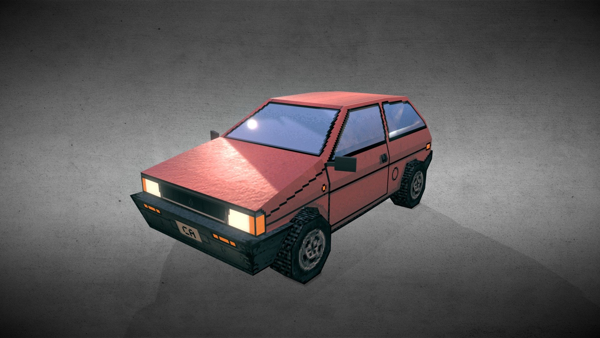 Low Poly Compact Car With Pixel Art Texture Download Free 3D Model By