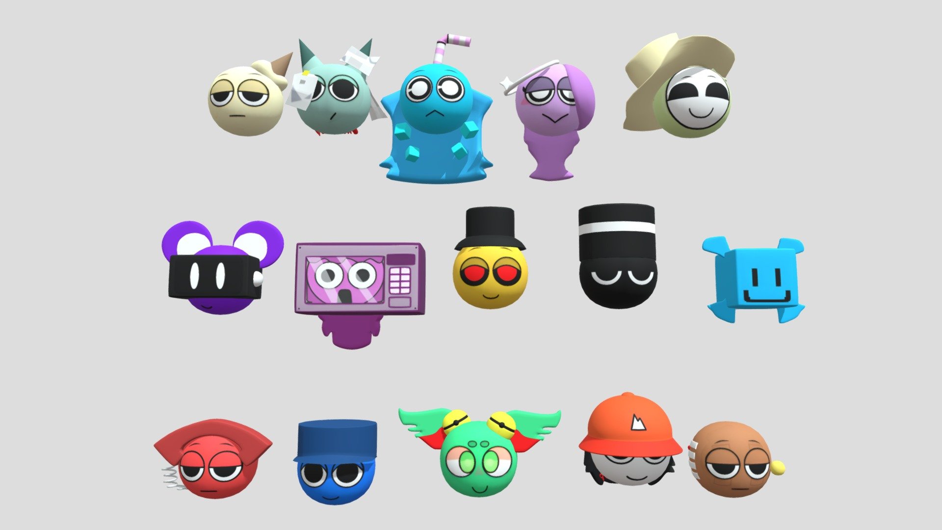 Sprunki Pack OC 15 Character's Head Main & Bonus - 3D model by NeurShop ...