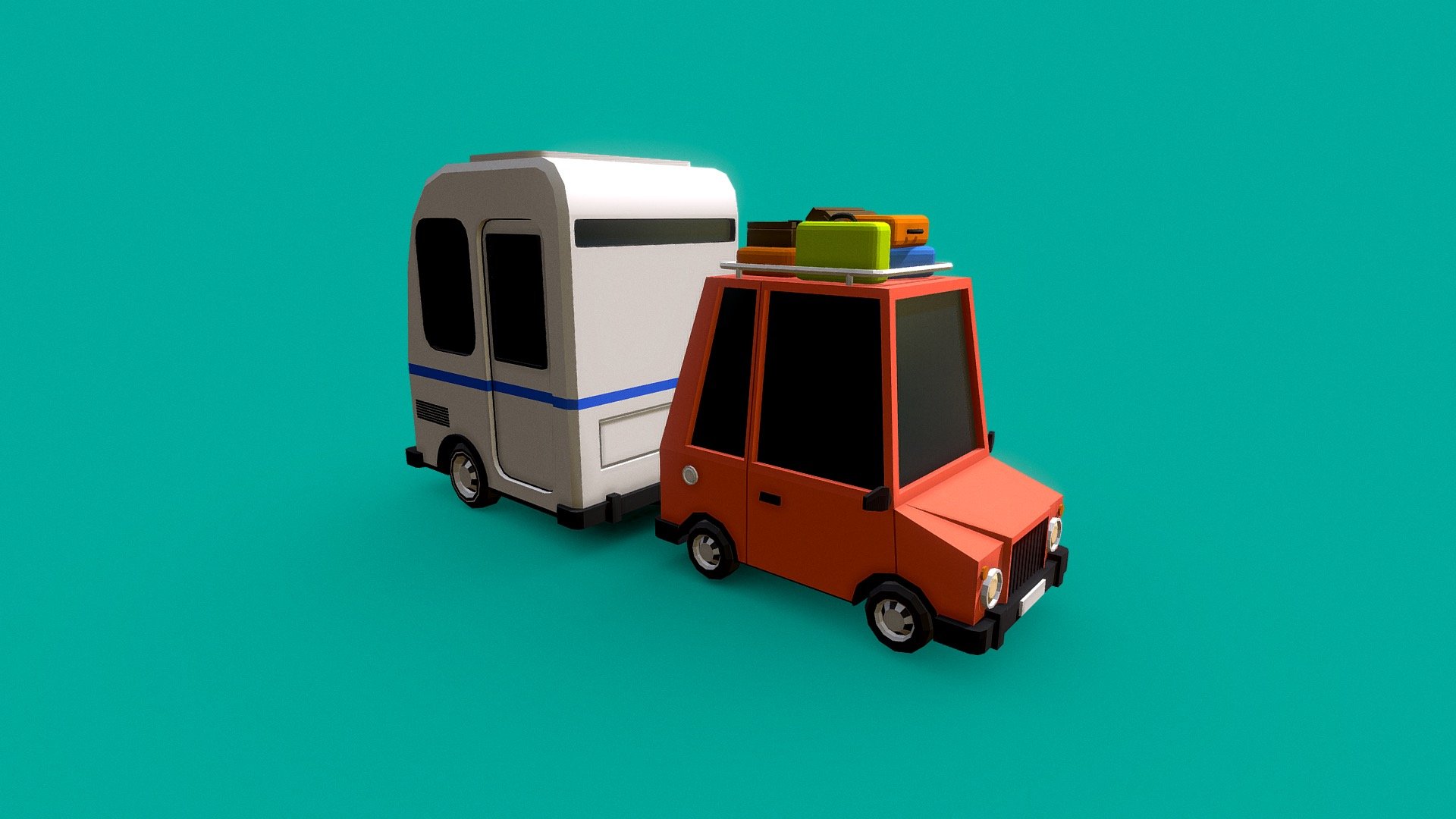 Low Poly Cartoon Car and Caravan - 3D model by Alkan Gözar (@alkangozar ...