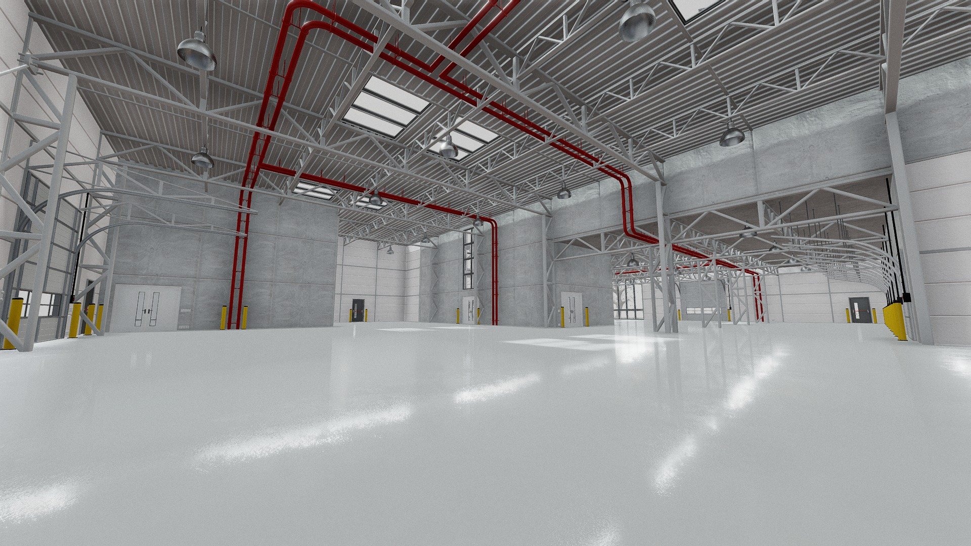 Modern unfurnished warehouse with office - Buy Royalty Free 3D model by ...