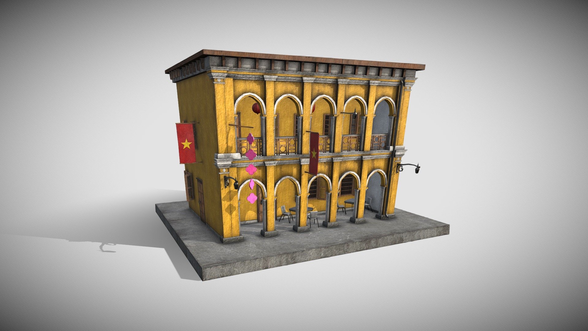 Vietnamese house building coffee shop Hoi An - Buy Royalty Free 3D ...