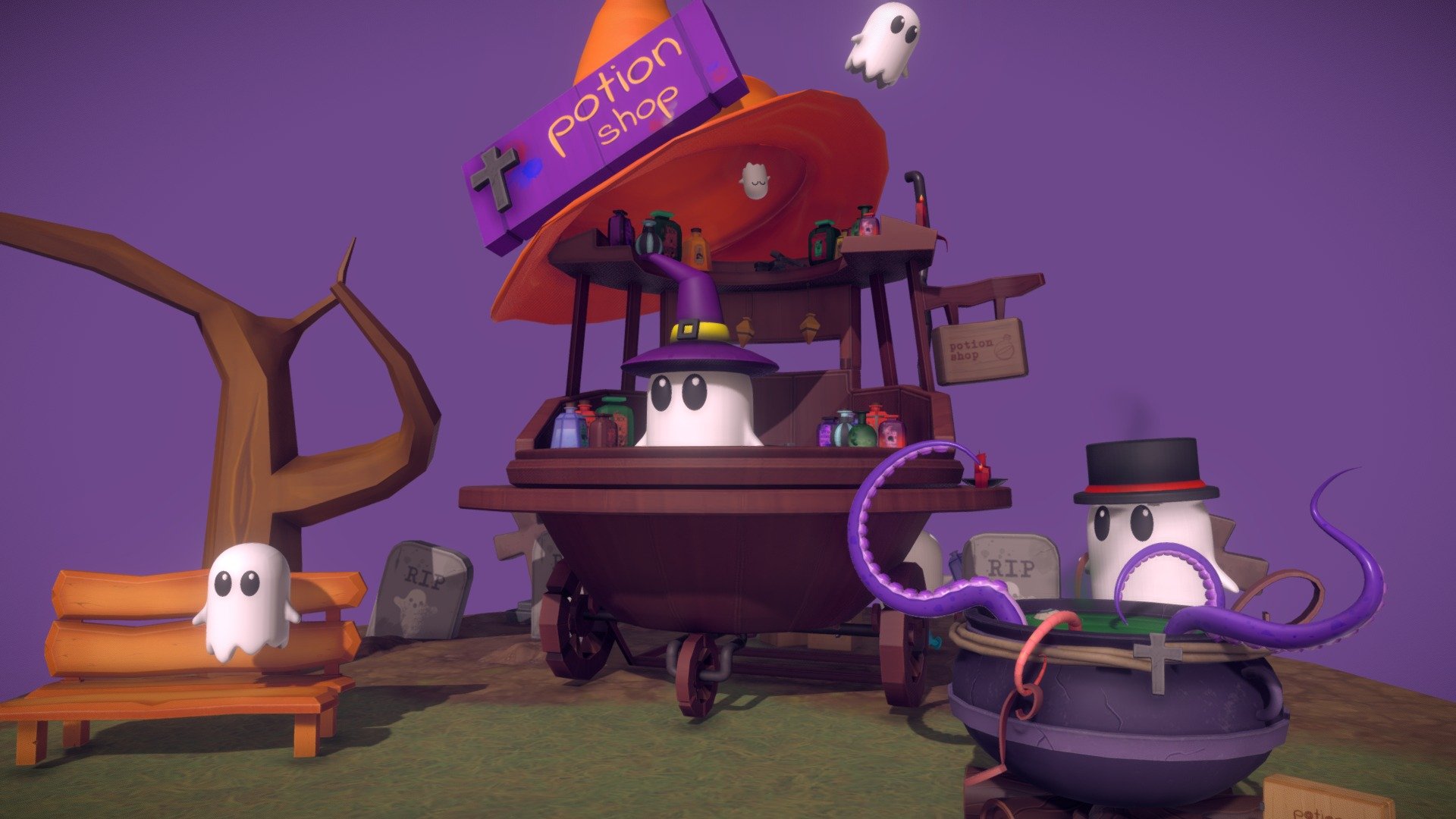 Ghost Potion Wagon | 3D Stylized Diorama | UNDO - 3D model by Ash ...
