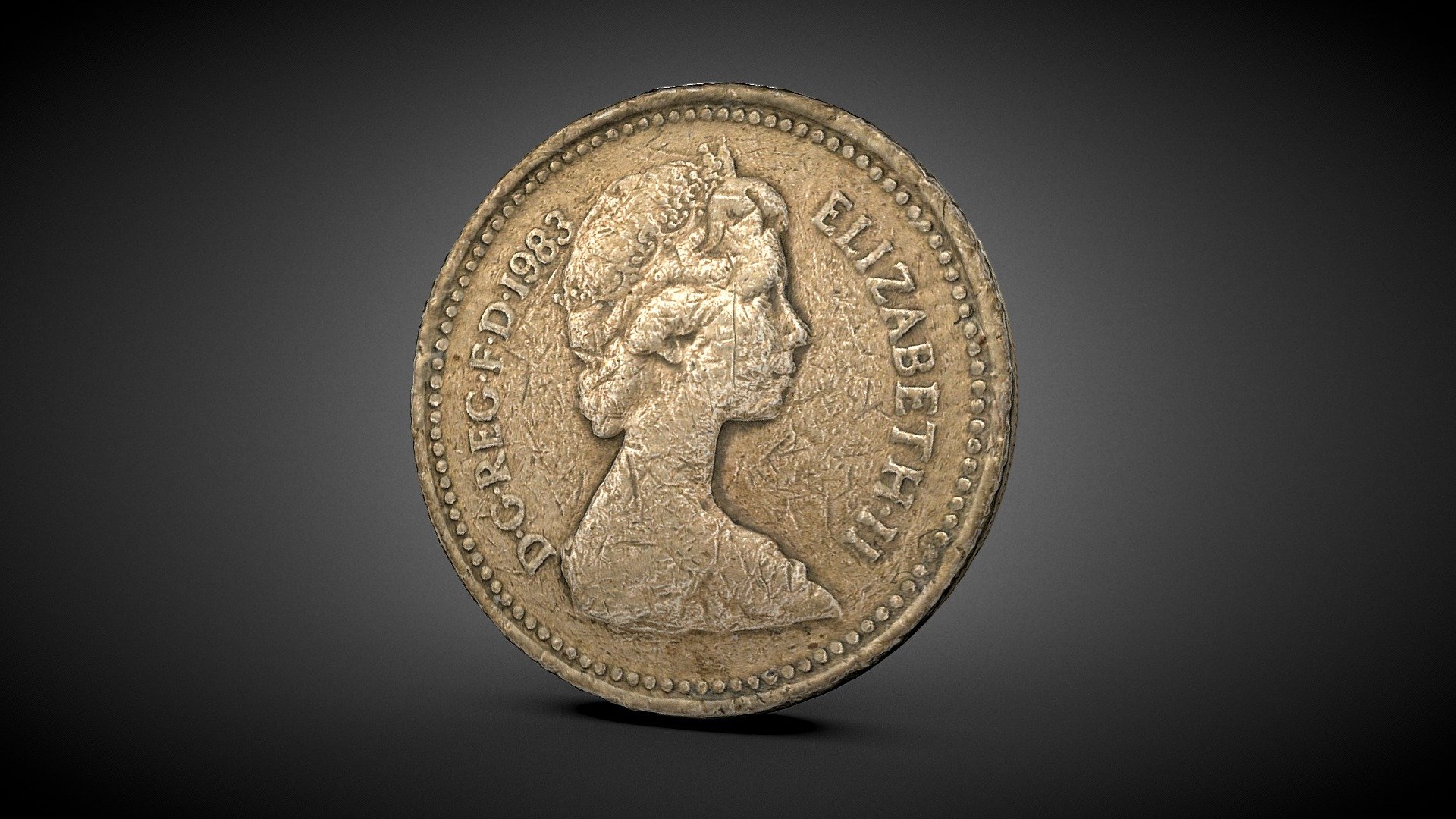 British One Pound Coin - 1983 (Royal Arms) - 3D model by Moshe Caine ...