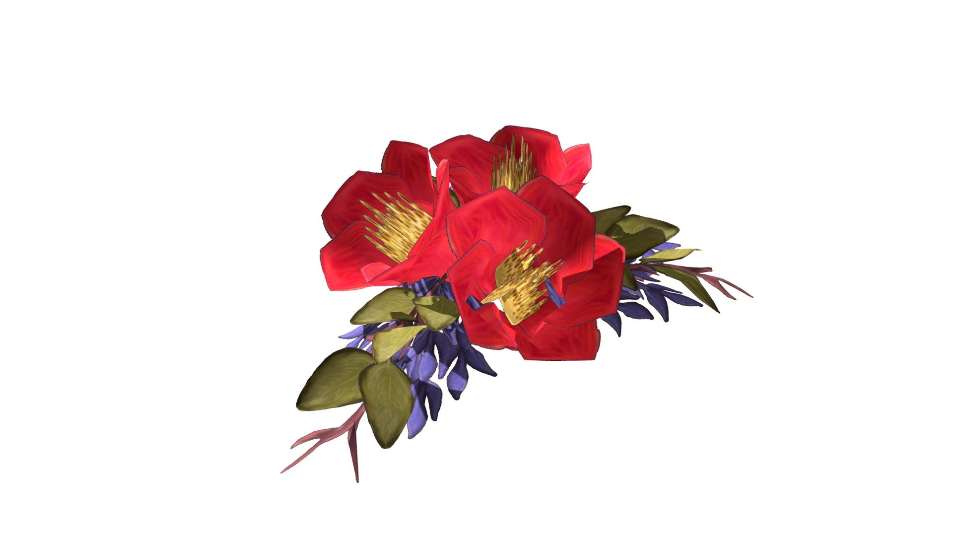 Red Flowers With Foliage (hand painted) - 3D model by Malicefay Art ...