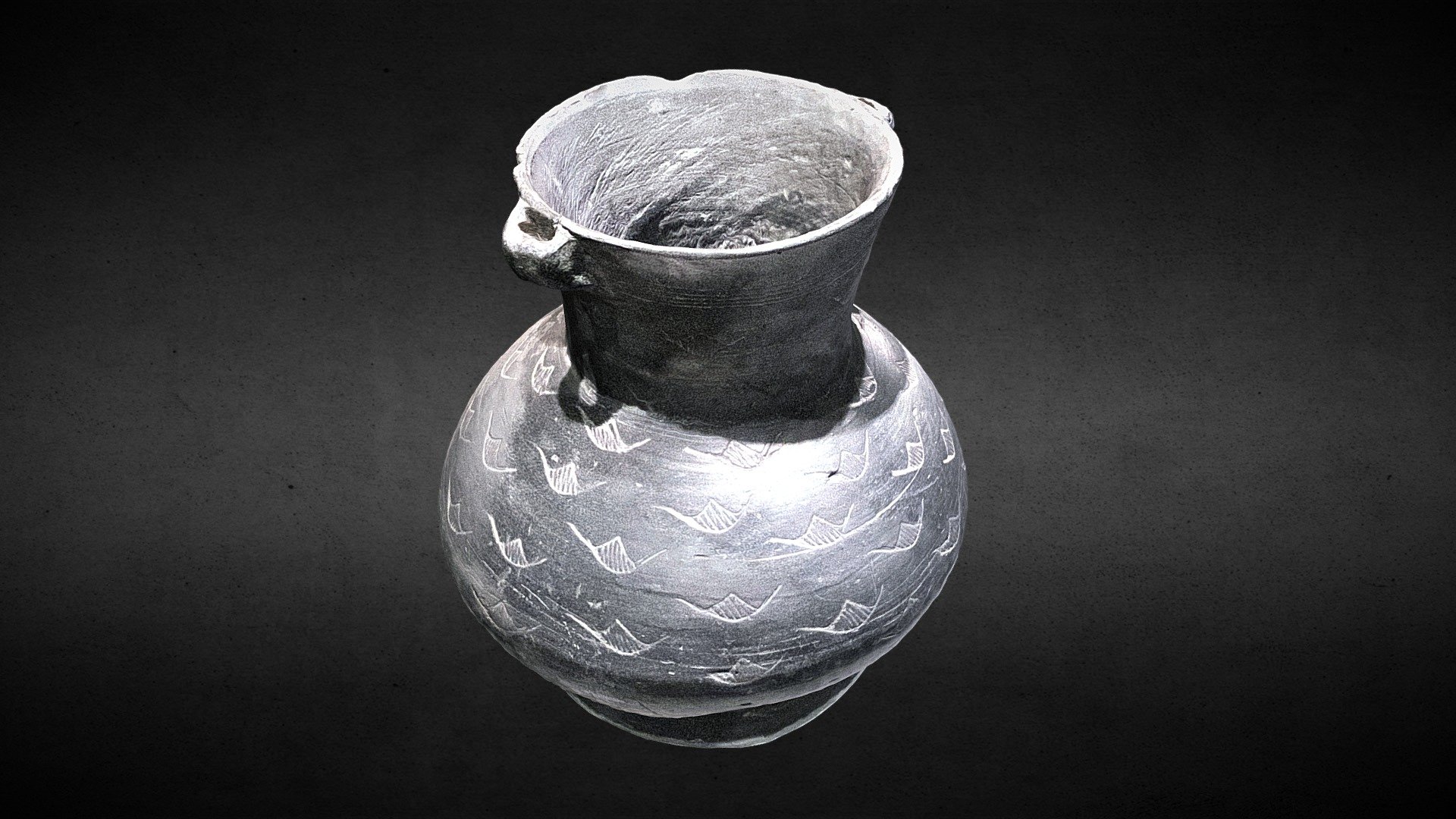 Pottery Pot with TwoLugs &Finely Incised Pattern - 3D model by ...