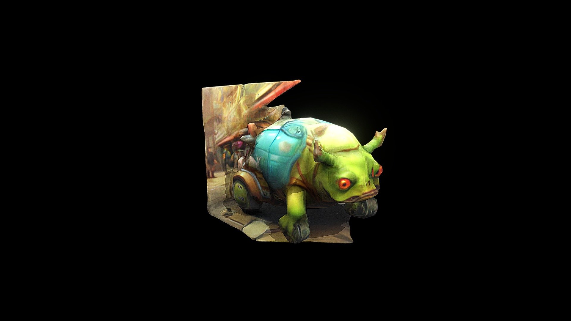 an illustration of a frog on wheels in front - Download Free 3D model ...