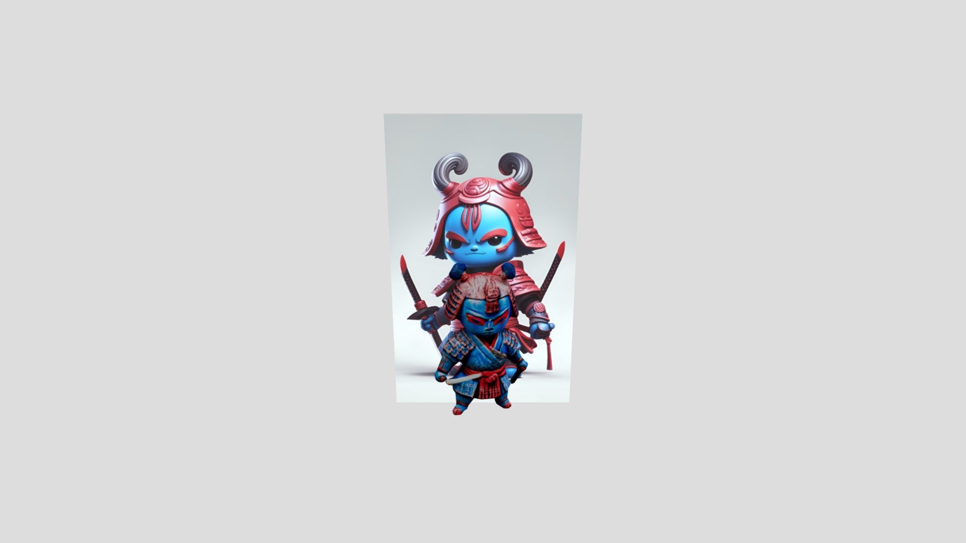 "Blue and Red Samurai Warrior" A detailed ill - Download Free 3D model ...