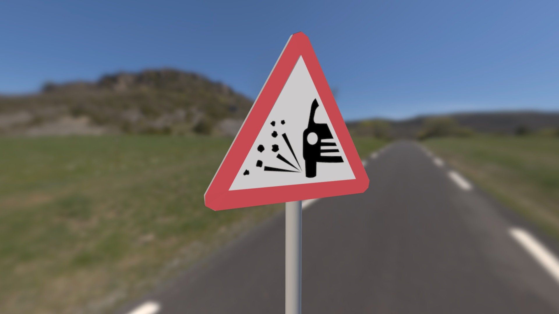 UK road sign - Loose chippings - Download Free 3D model by ...