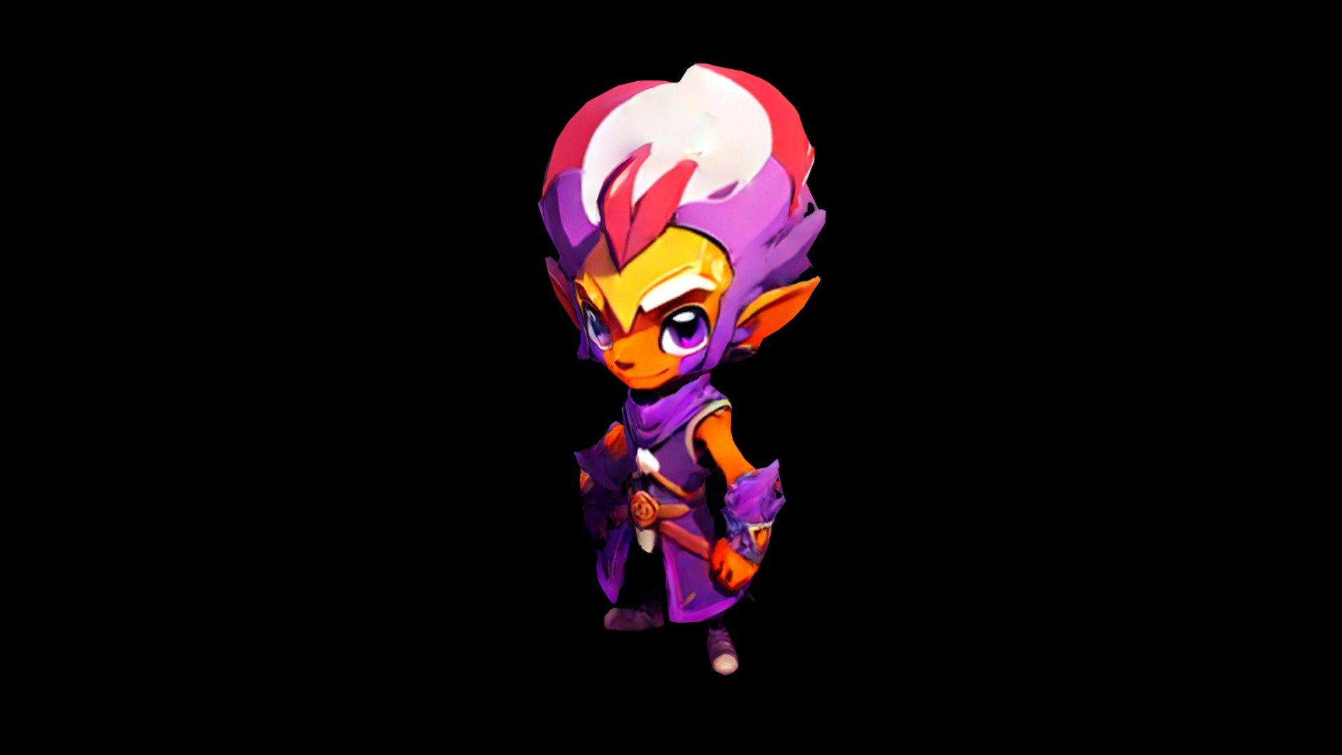 A chibi-style character with purple and orange h - Download Free 3D ...