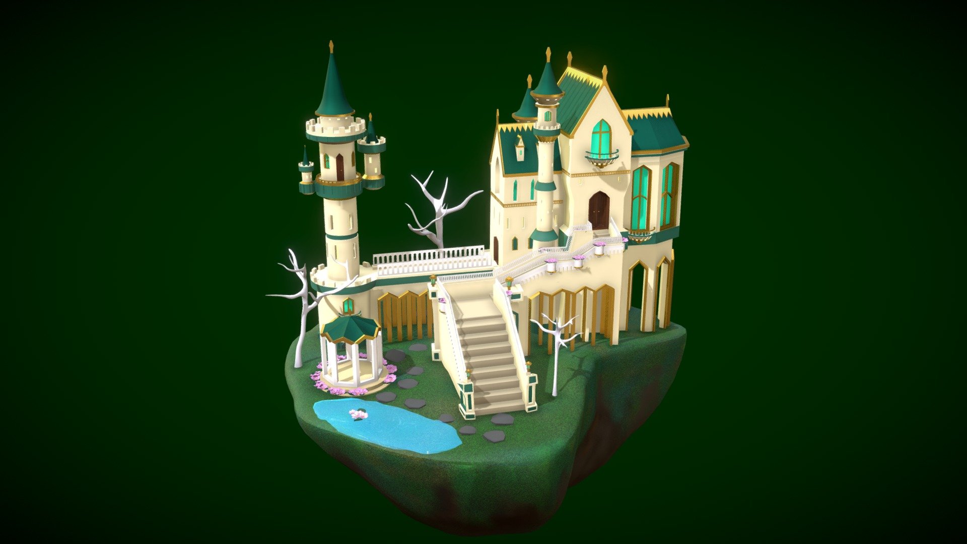 Emerald fantasy medieval elf castle, low poly - Buy Royalty Free 3D ...