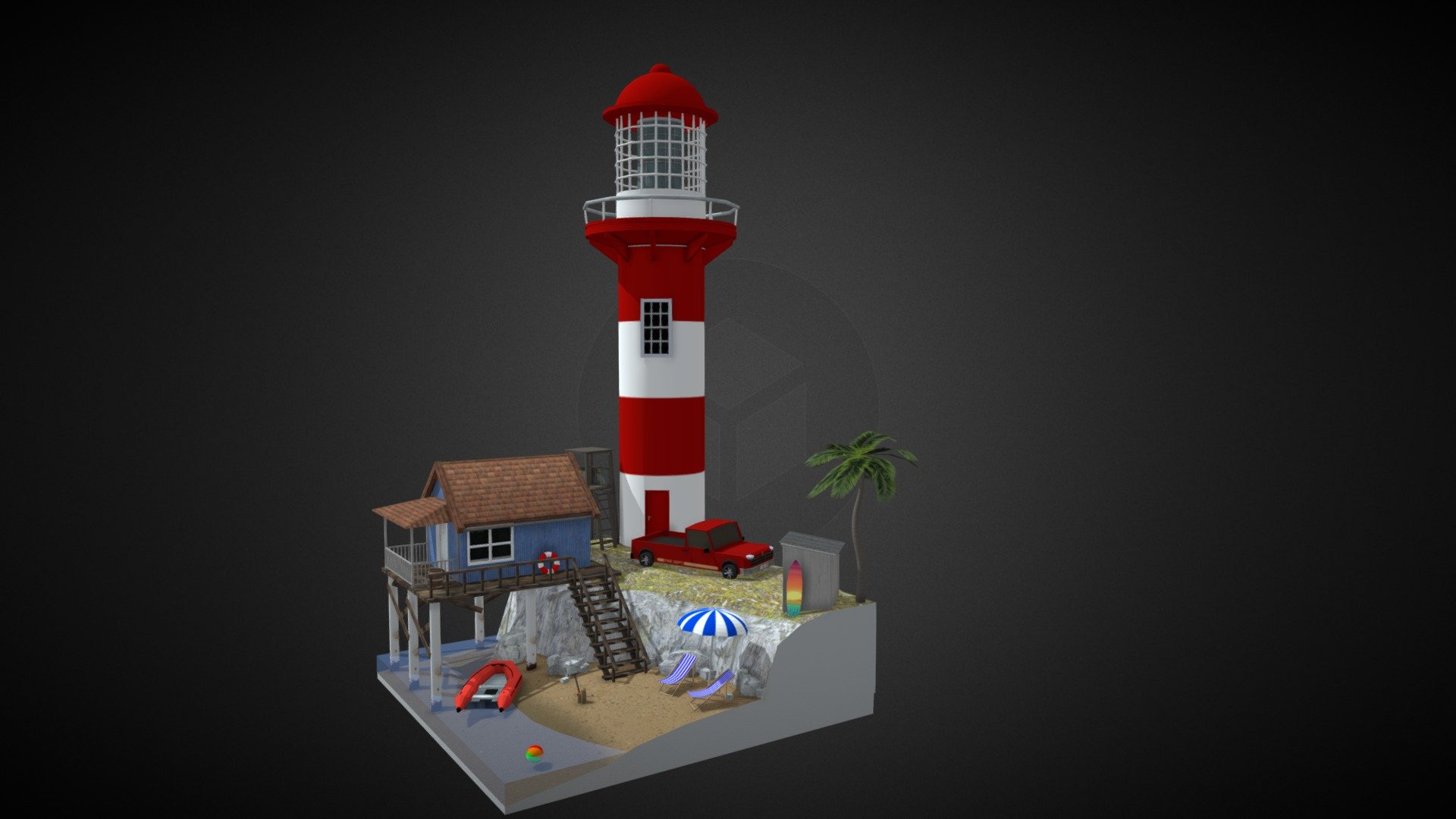 At The Ocean | Beach Themed Diorama - Download Free 3D model by luvani ...