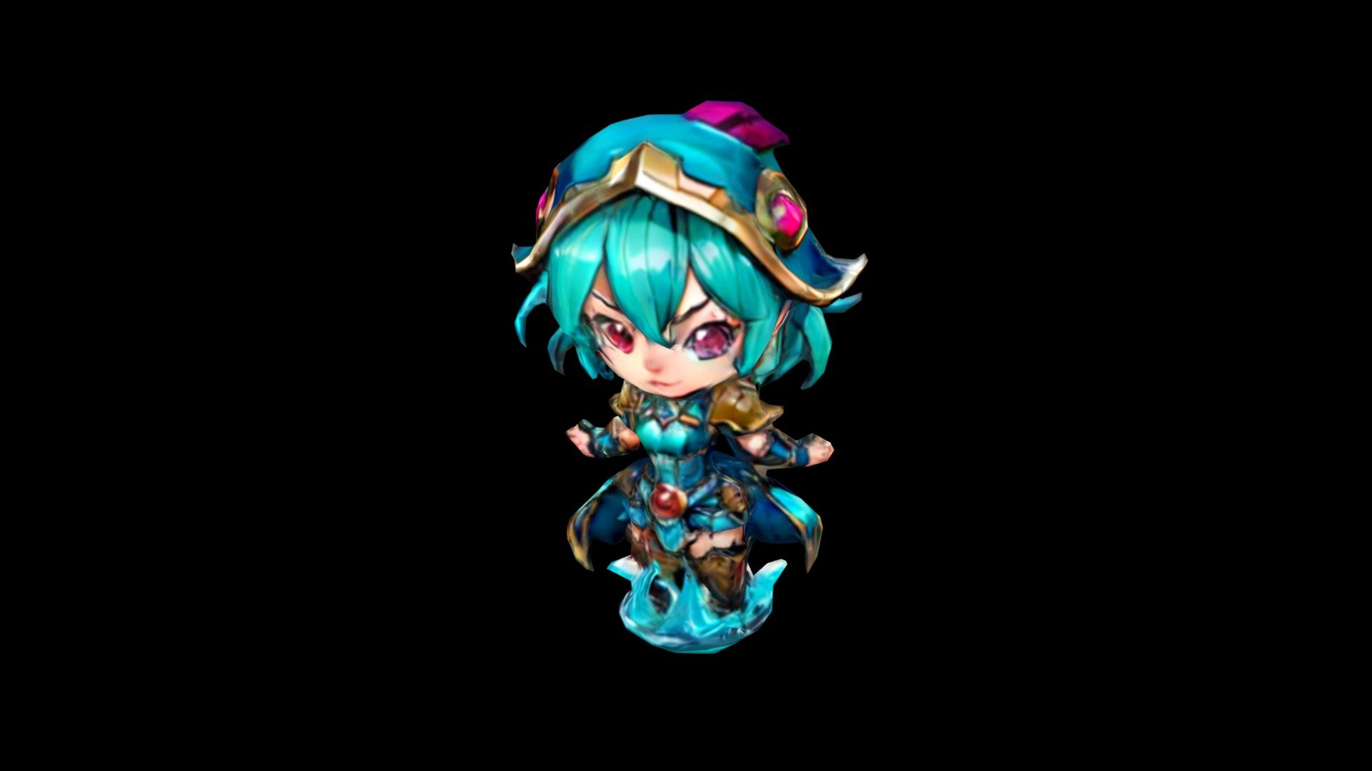 Anime-style character with blue hair and red eye - Download Free 3D ...