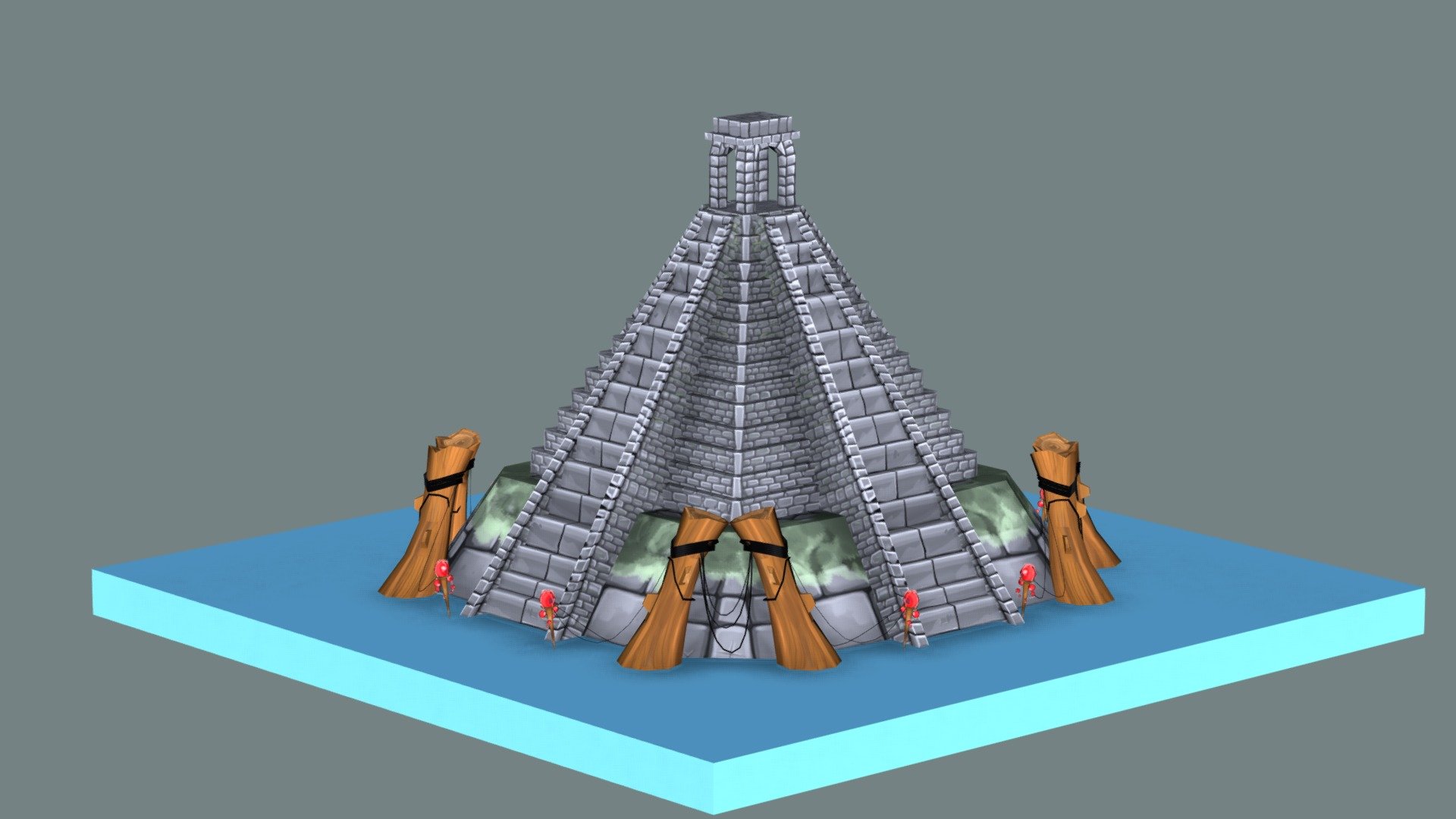 Isometric Hand Painted Low Poly Temple Pyramid - 3D model by Chromasie ...