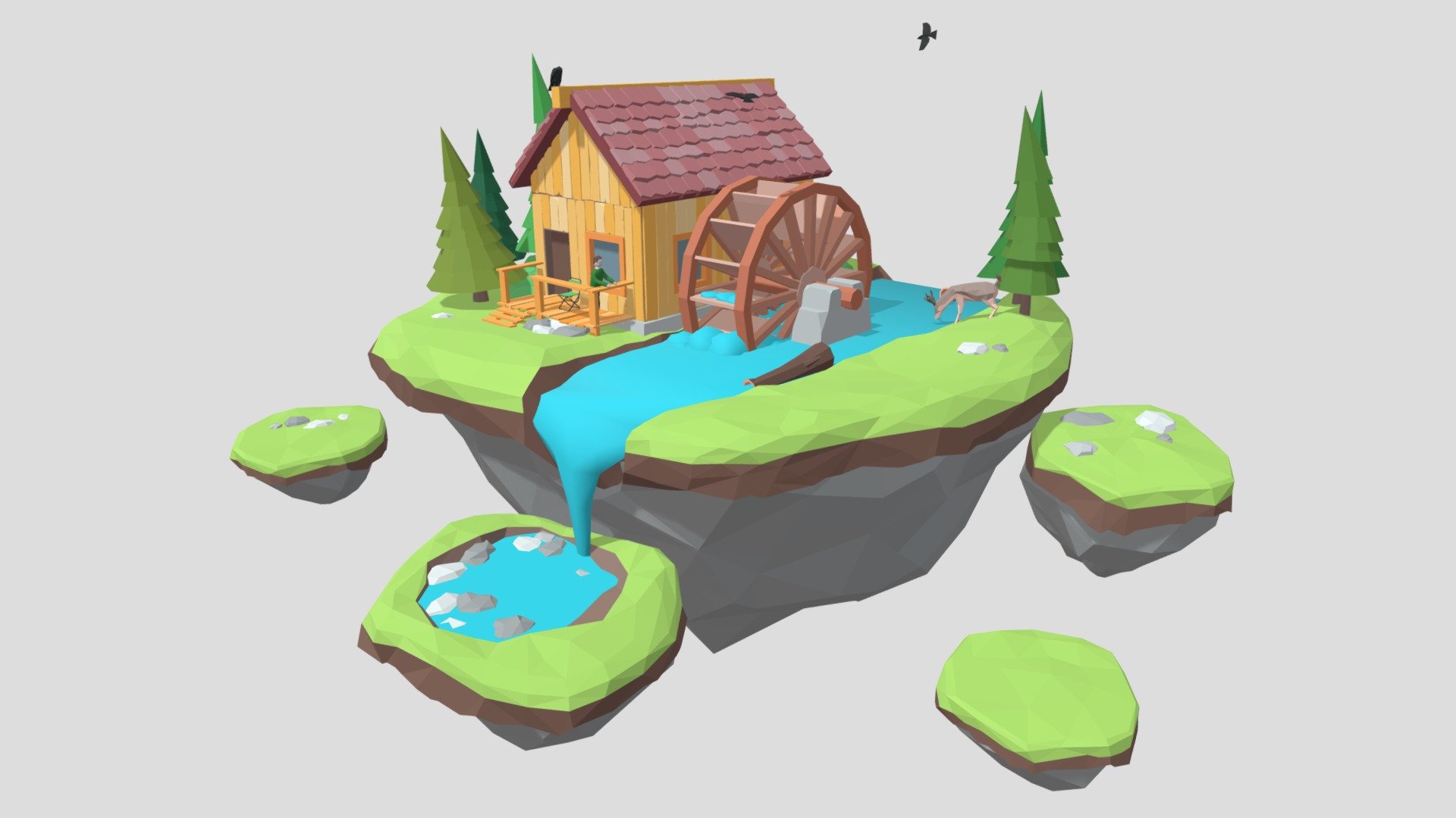 Forest House Island - Low Poly - 3D model by Poly World (@poly-world ...