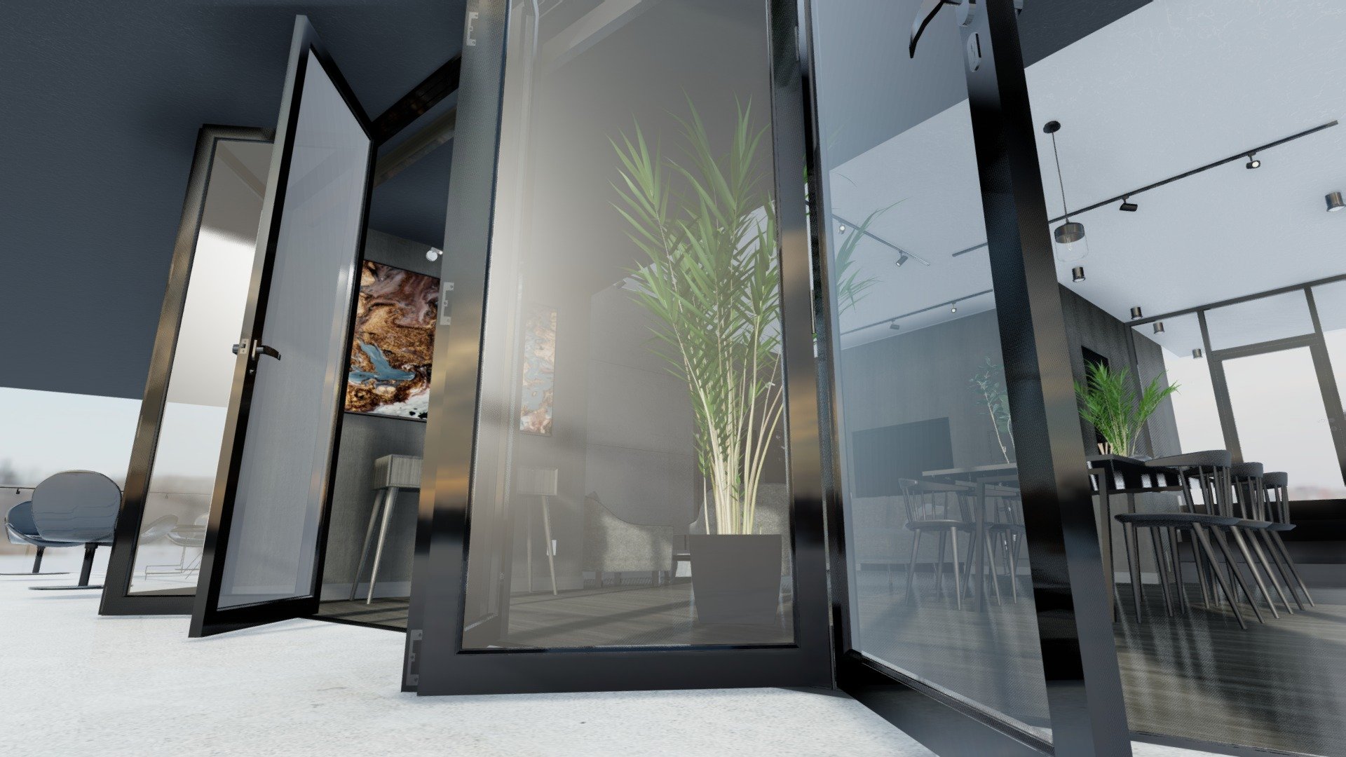 Interior house | Living room - Kitchen - Terrace - 3D model by Prefixa ...