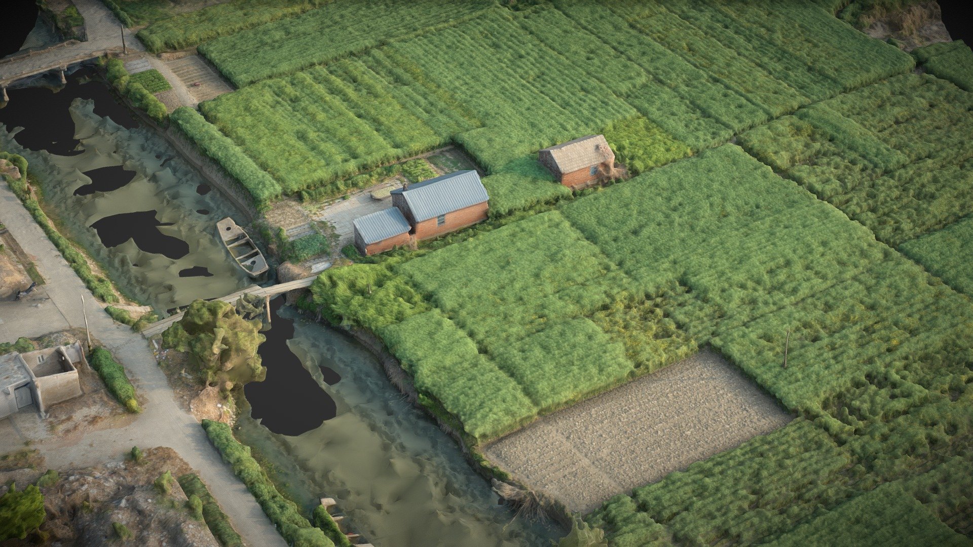 Country house, boat, farm and irrigation canal - Download Free 3D model ...