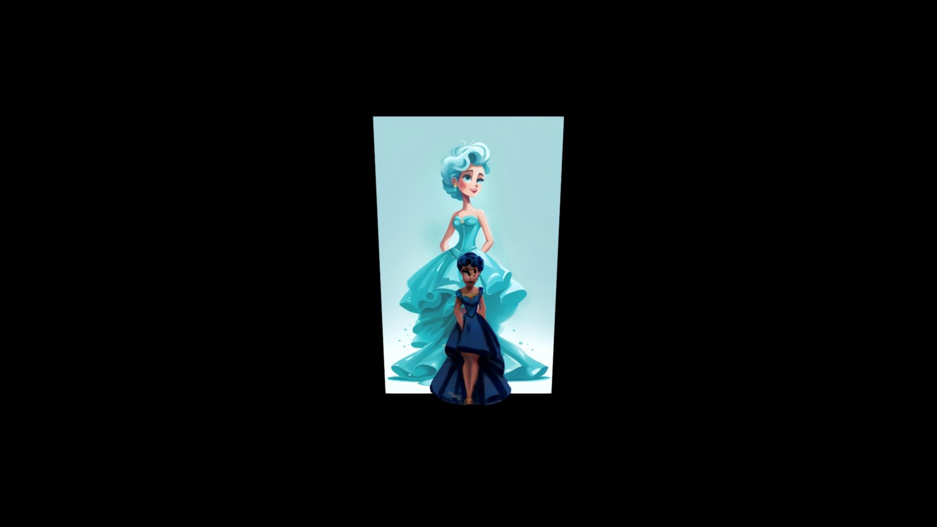 a cartoon of a woman in a blue dress with a blu - Download Free 3D ...