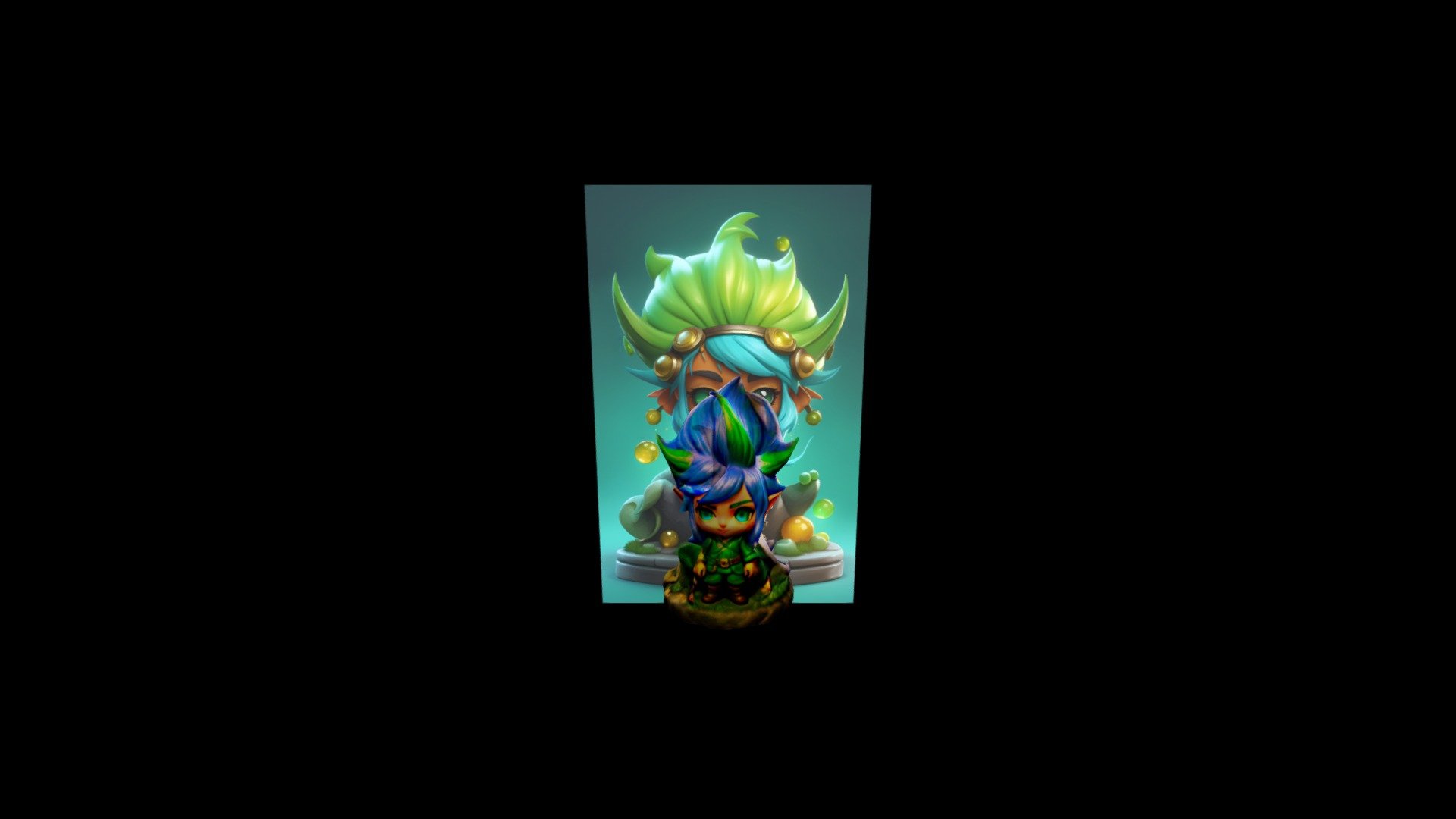 "Chibi-style fantasy character with blue hair a - Download Free 3D ...