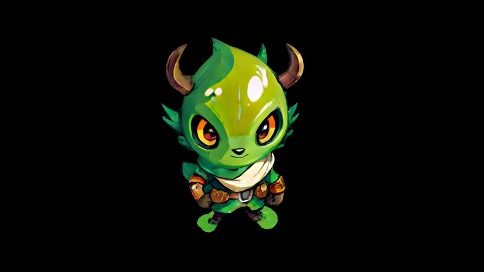 A cute, green, chibi-style dragon with horns and - Download Free 3D ...