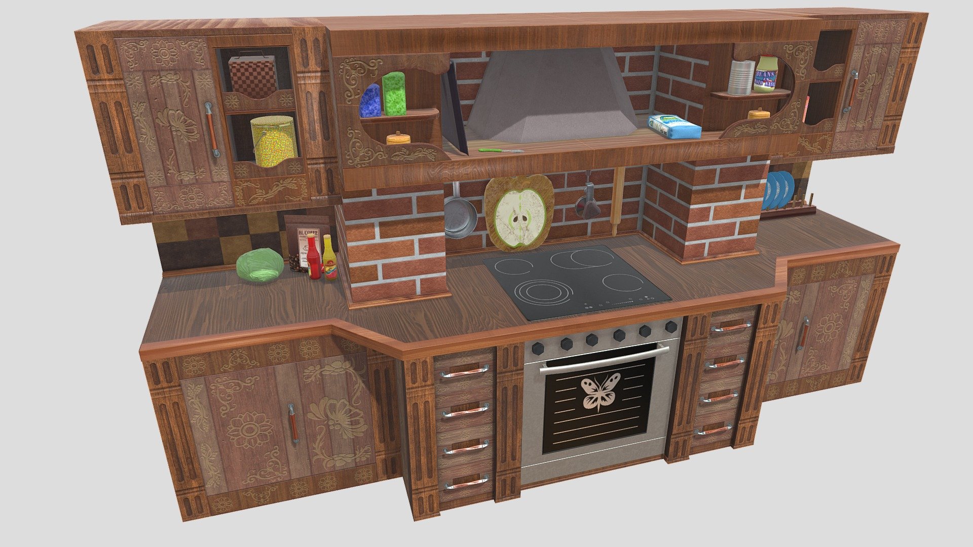 Wooden kitchen set (lowpoly) - Download Free 3D model by Zuckergelee ...