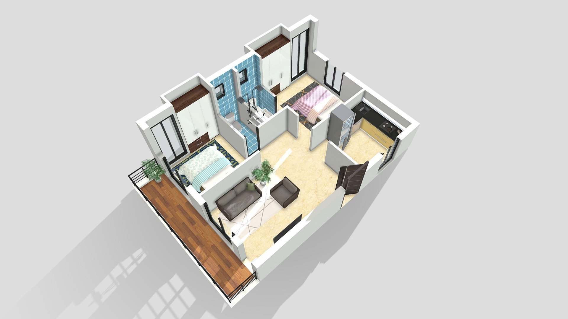 Appartement 2BHK - 3D model by Kamesh.Hamare [cddec47] - Sketchfab