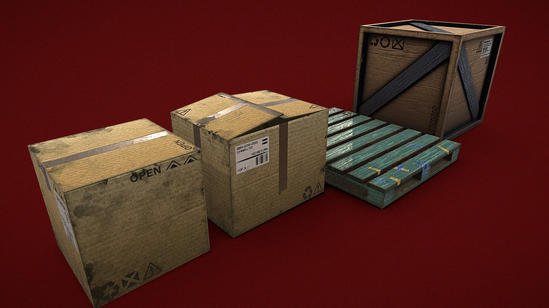 Cardboard Boxes Wood Palette Create (2K) - Download Free 3D model by ...