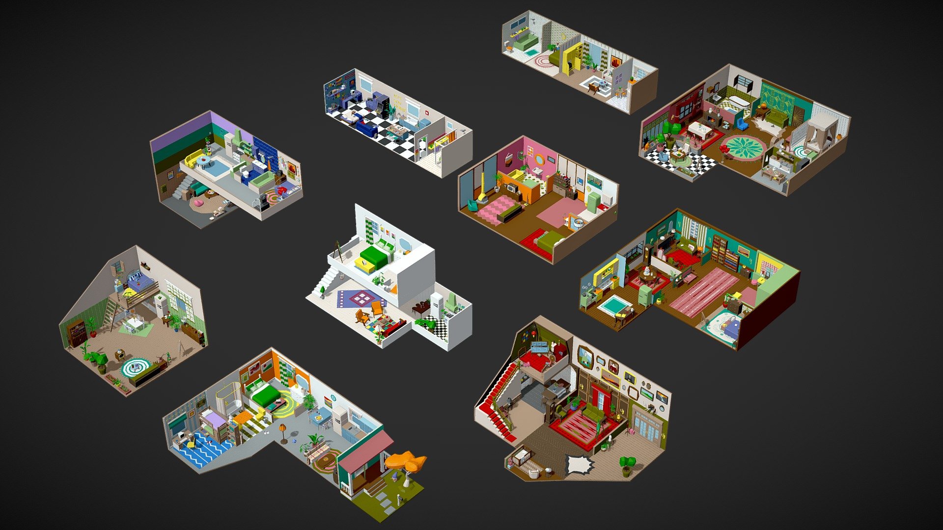 Low Poly Retro Apartments Interiors Pack - Buy Royalty Free 3D model by ...