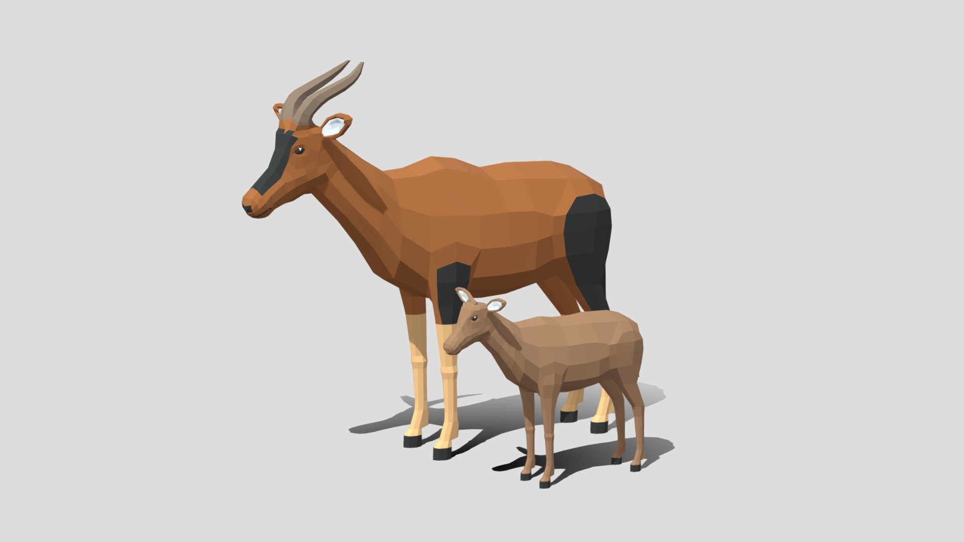 Low Poly Cartoon Topi Antelope and Calf - Buy Royalty Free 3D model by ...